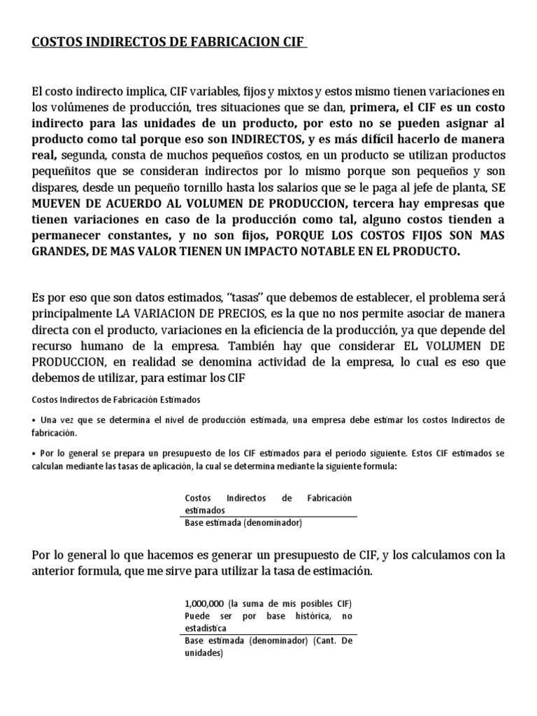 Costos Indirectos de Fabricacion Cif | PDF | Costo | Presupuesto