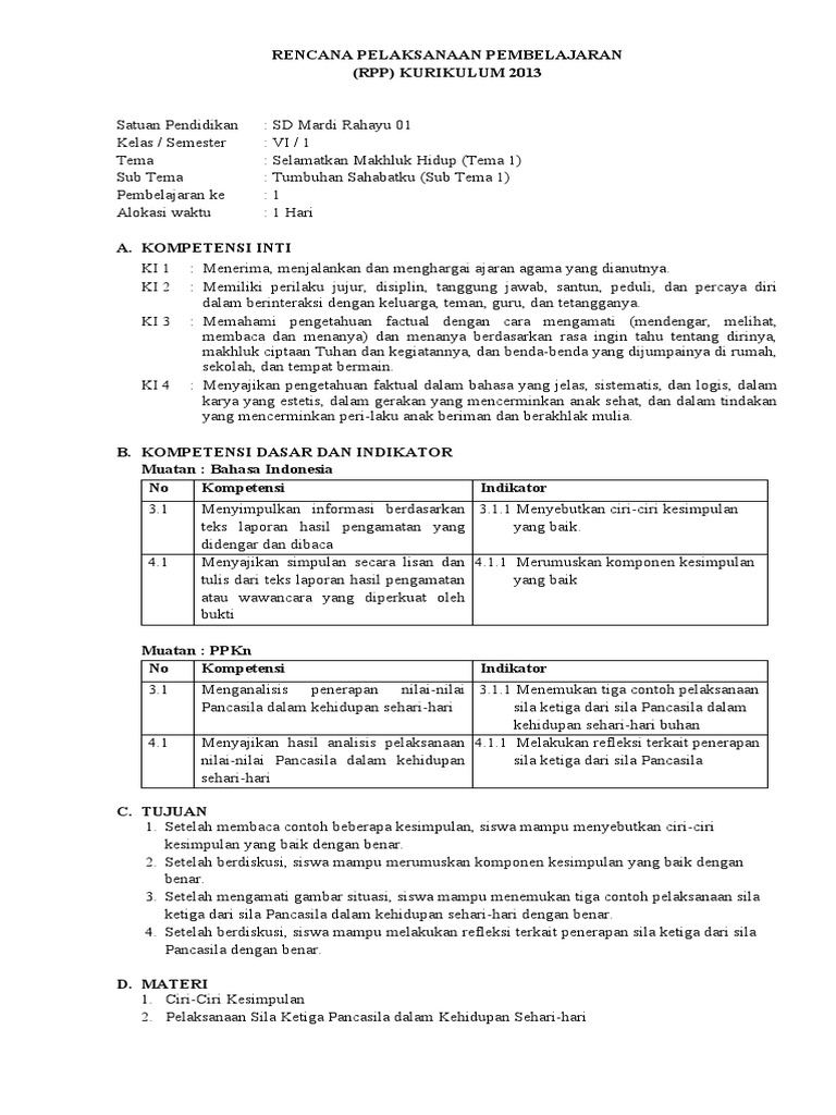 RPP Adiwiyata Kelas 6 Aspek 1 | PDF