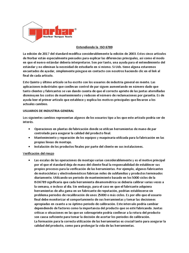 Understanding ISO 6789 - Part 5 (Spanish Translation) | PDF | Calibración | Calidad (comercial)