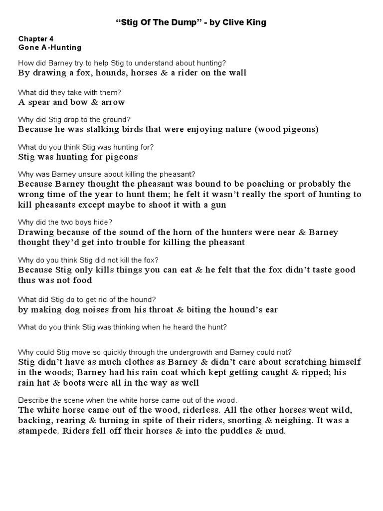 Stig of the Dump: Chapter 4 Summary | PDF | Hunting