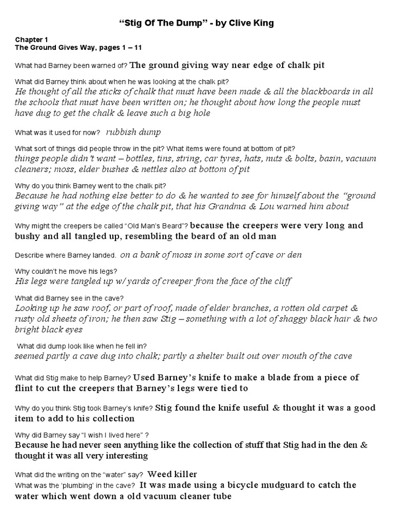Stig of The Dump - CH 1-3 Questions | PDF | Chimney