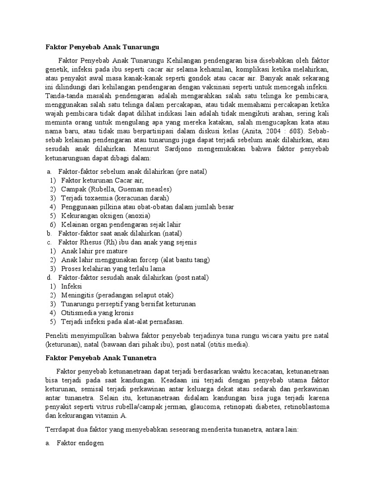 Faktor Penyebab Anak Tunarungu Dan Tunarungu | PDF