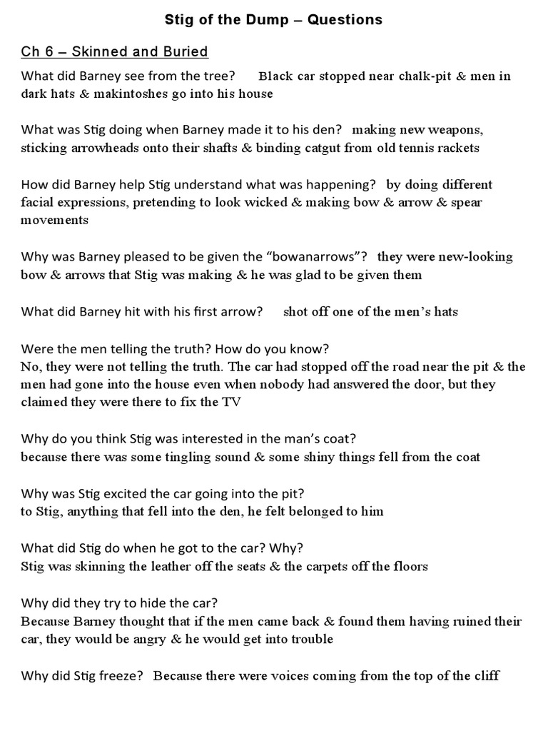 Stig of The Dump - CH 6-9 Questions | PDF