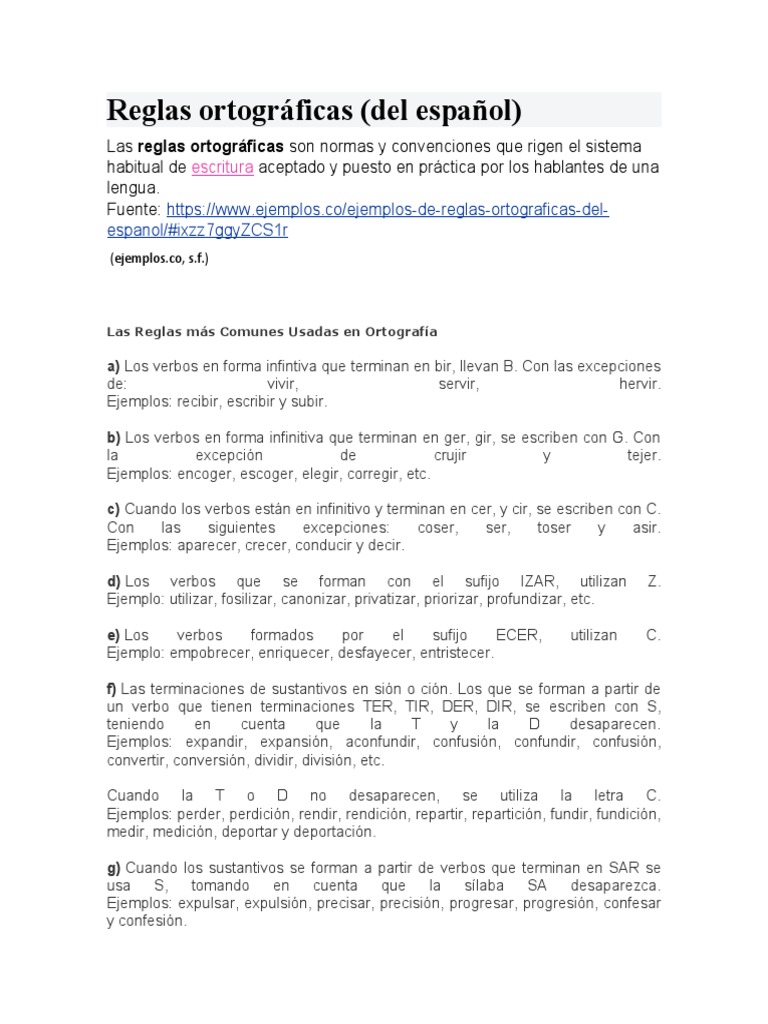 Resumen De Las Principales Reglas Ortográficas Del Español Pdf