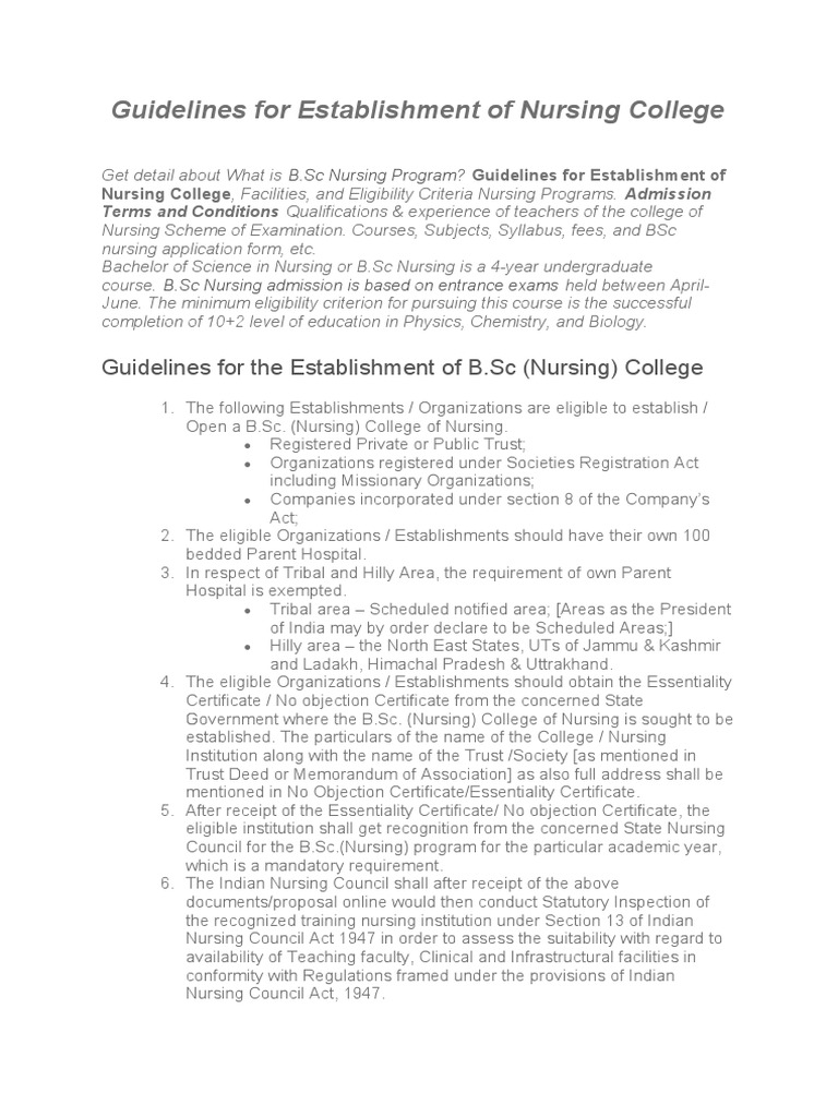 Guidelines For Establishment of Nursing College | PDF | Nursing | Hospital