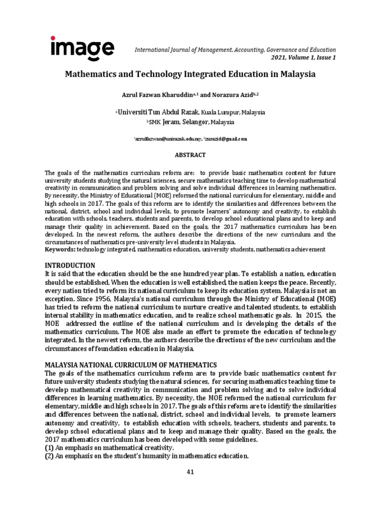 Mathematics and Technology Integrated Education in Malaysia | PDF ...