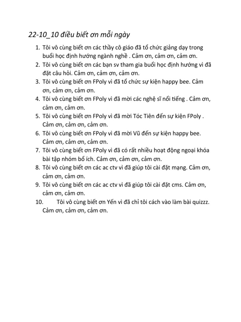 22-10 - 10 Điều Biết Ơn Mỗi Ngày | PDF