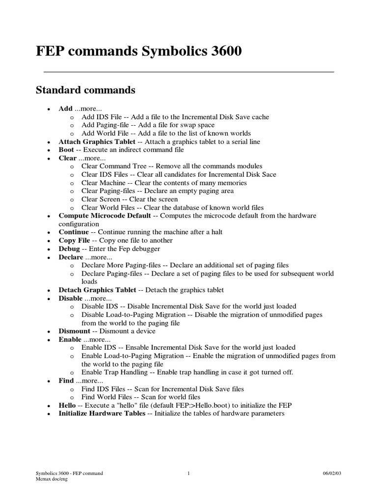 FEP Commands Symbolics 3600 | PDF | Programming | Computer Program