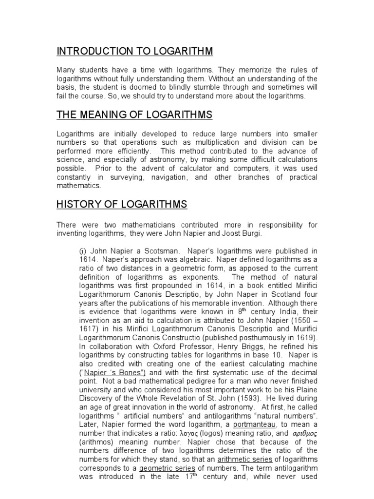 Introduction To Logarithm | PDF | Logarithm | Numbers