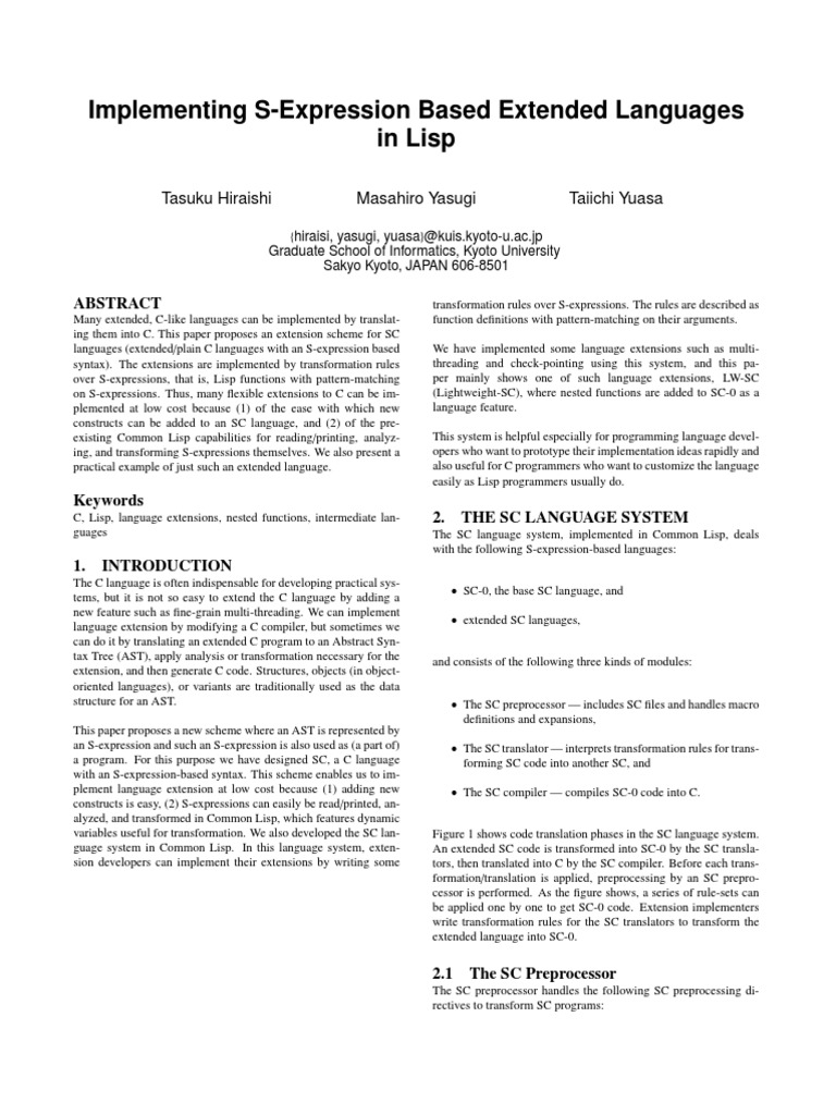 Implementing S Expression Based Extended Languages In Lisp Pdf Subroutine Pointer 1139