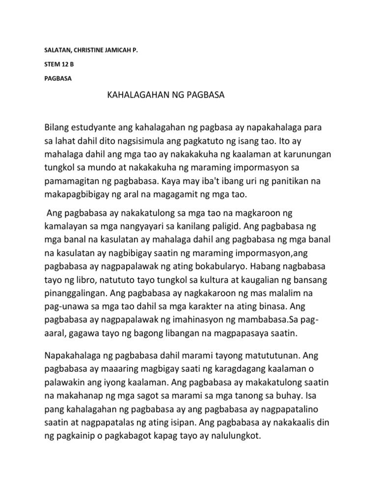 Kahalagahan NG Pagbasa | PDF Kahalagahan NG Pagbasa | PDF