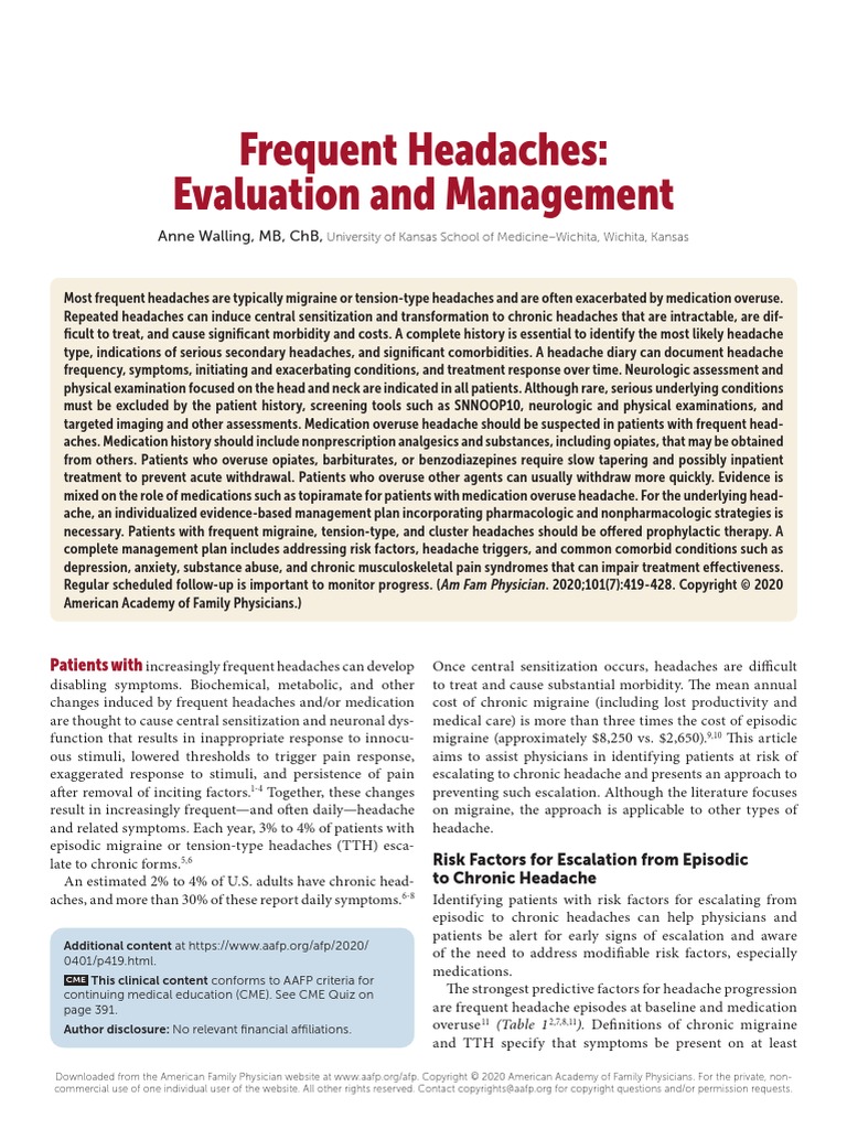 Cefalea 2020 Aafp | PDF | Headache | Migraine