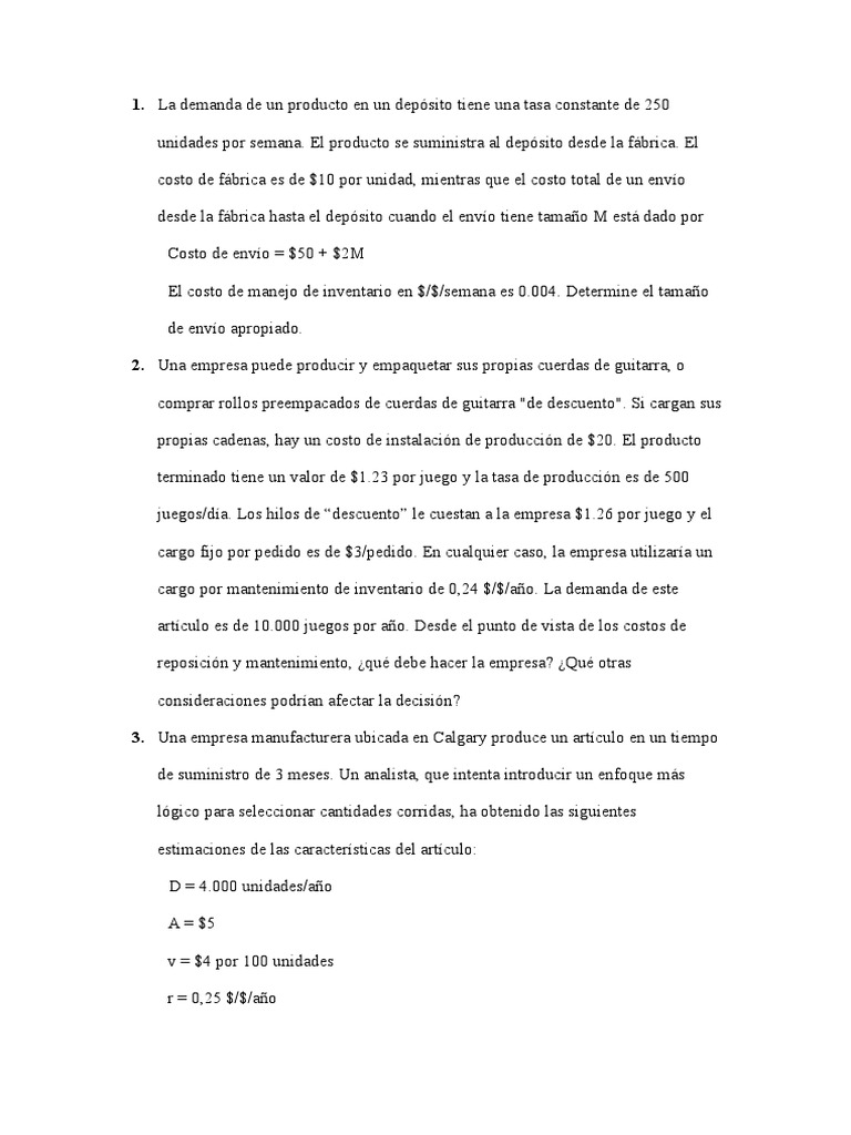 Ejercicios de Variacion Modelo EOQ | PDF | Inventario | Business