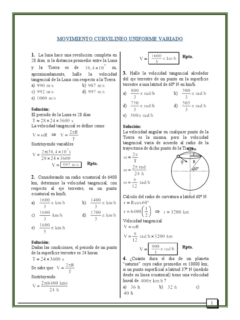 Ejercicios Resueltos de MCUV | PDF | Tierra | Velocidad