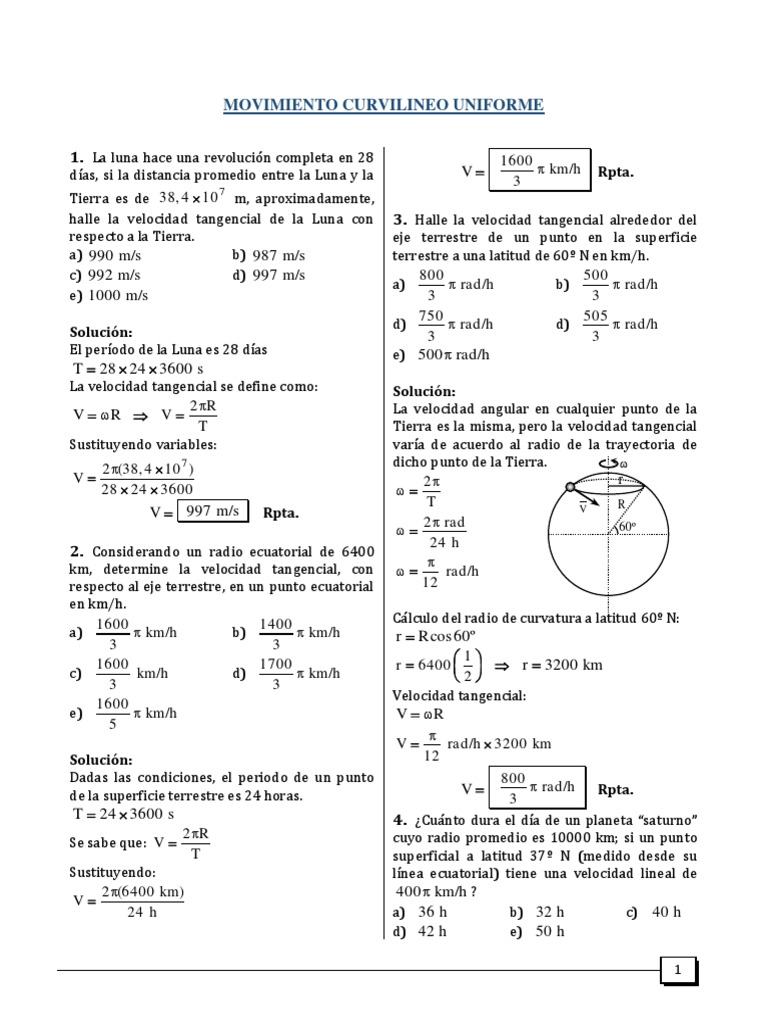 10 Ejercicios de Mcu | PDF | Tierra | Velocidad