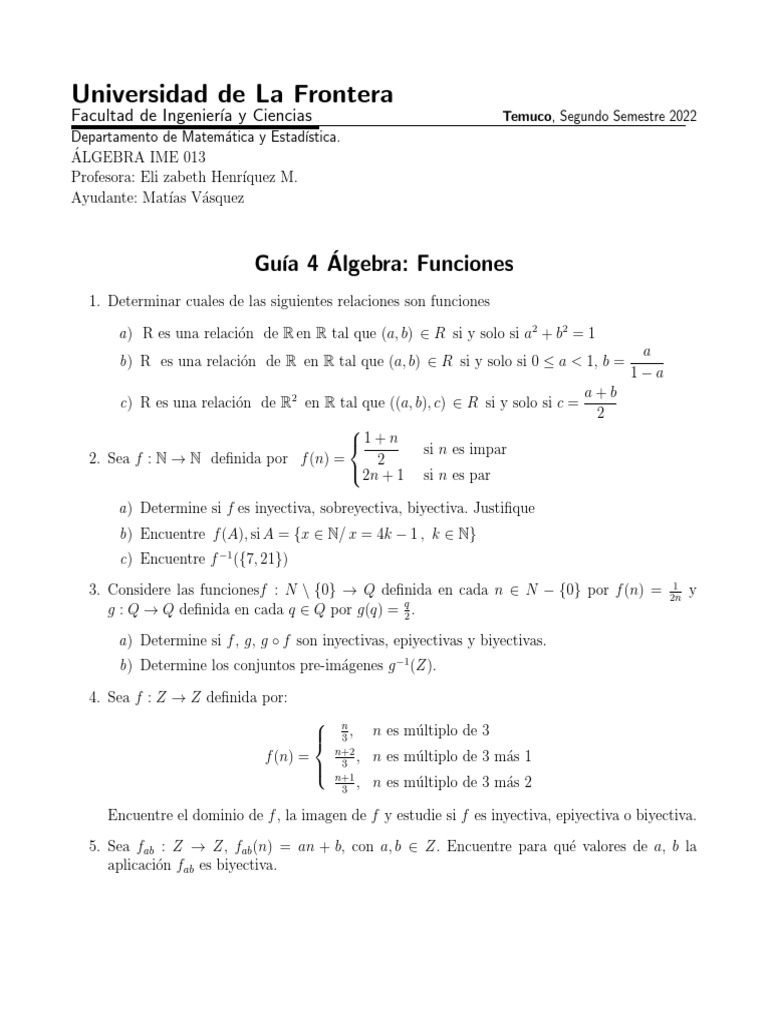 Guía 4 Funciones | PDF | Análisis | Lógica matemática