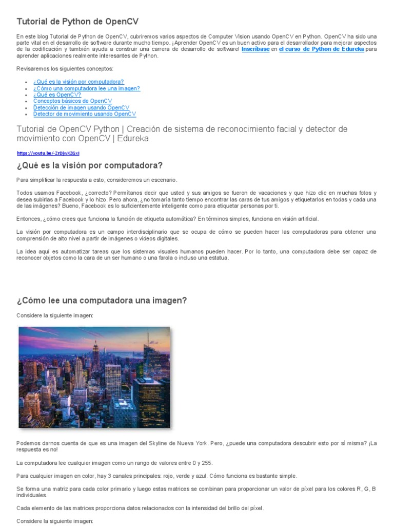 Tutorial de Python de OpenCV | PDF | Visión por computador | Python ...