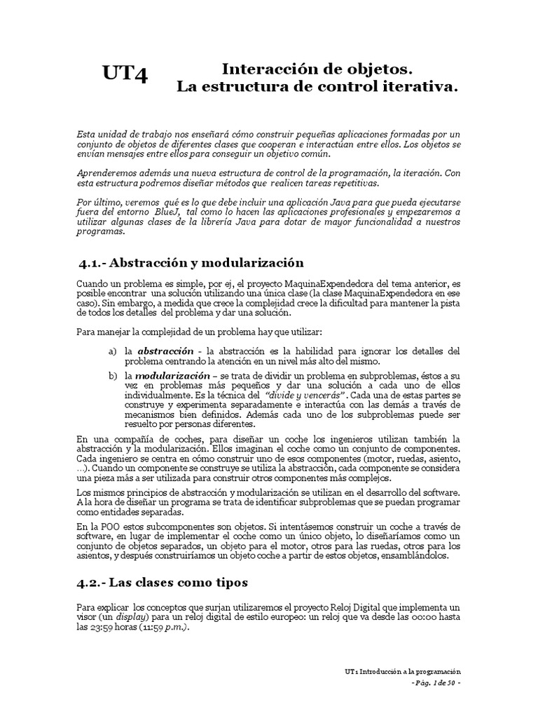 UT4 Interacción de Objetos | PDF | Constructor (Programación Orientada a Objetos) | Programación