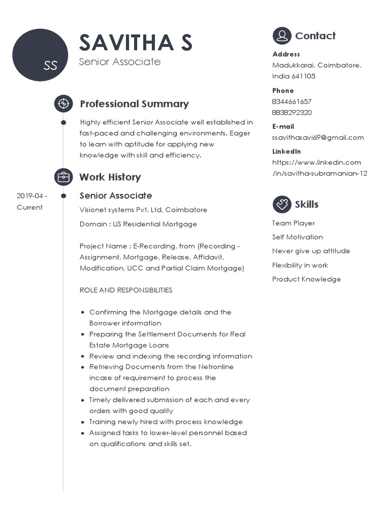 SAVITHA S Resume 2 | PDF | Mortgage Loan