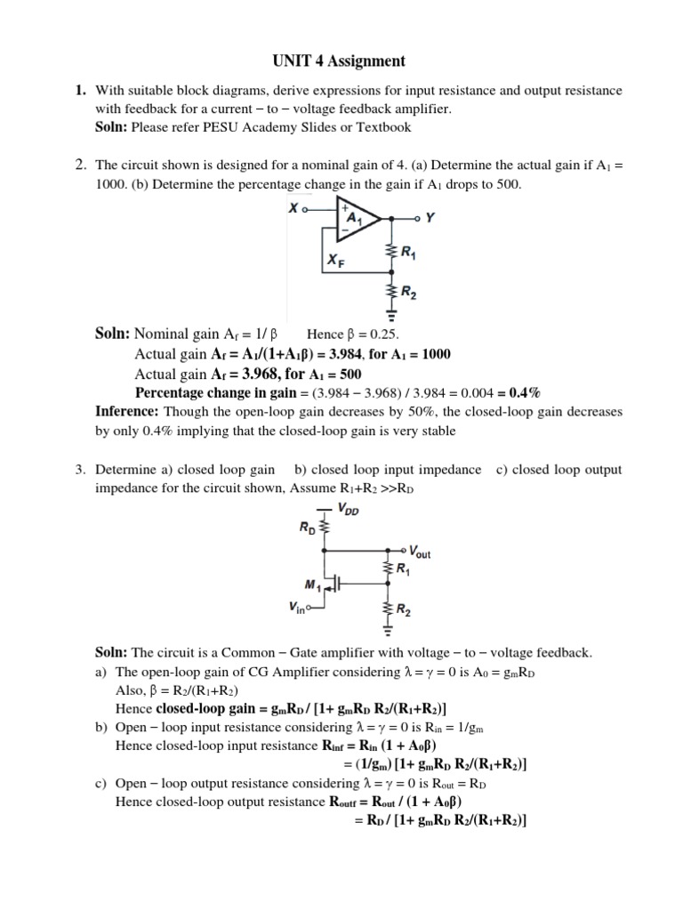 Feedback Amplifier Assignment | PDF | Amplifier | Feedback