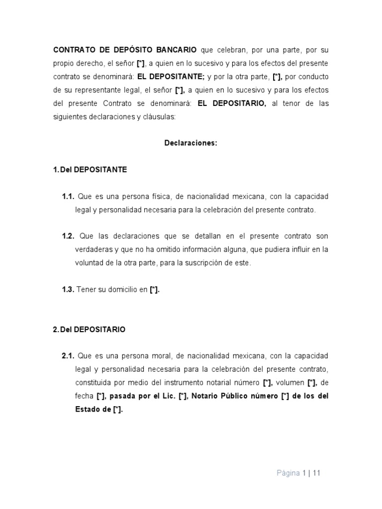 Ejemplo de Contrato de Depósito Bancario | PDF | Justicia | Crimen y ...