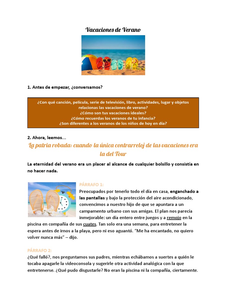 Vacaciones de Verano | PDF | Estudios de idiomas extranjeros