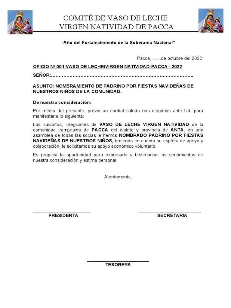 OFICIO PARA NOMBRAR PADRINO.. Pacca | PDF