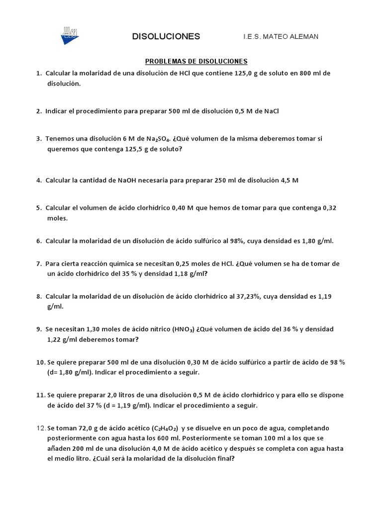 Ejercicios de Disoluciones-1 | PDF