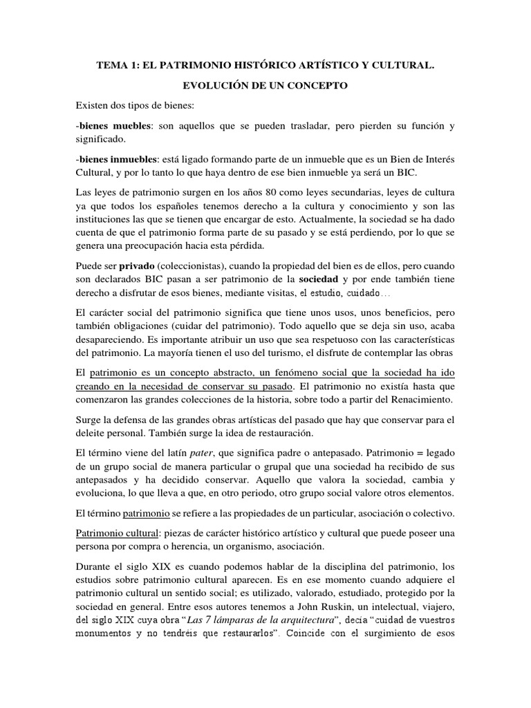 Tema 1: El Patrimonio Histórico Artístico Y Cultural. Evolución de Un Concepto | PDF | Turismo ...