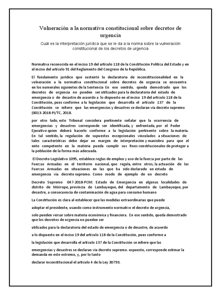 ) Vulneración A La Normativa Constitucional Sobre Decretos | PDF | Estado (política) | Constitución