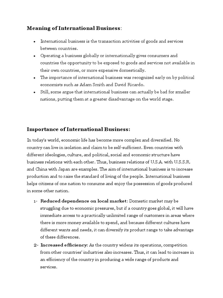 International Business - Meaning, Importance, Nature and Scope | PDF ...
