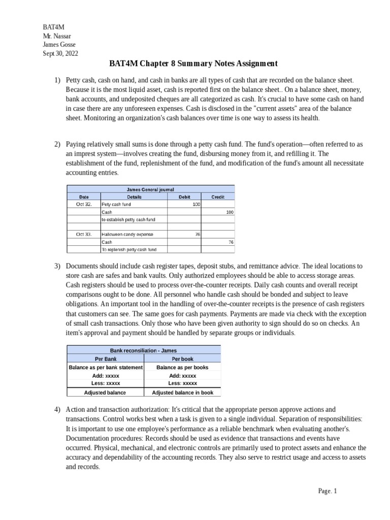 BAT4M Summary Notes Assignment - James Gosse | PDF | Cheque | Banks