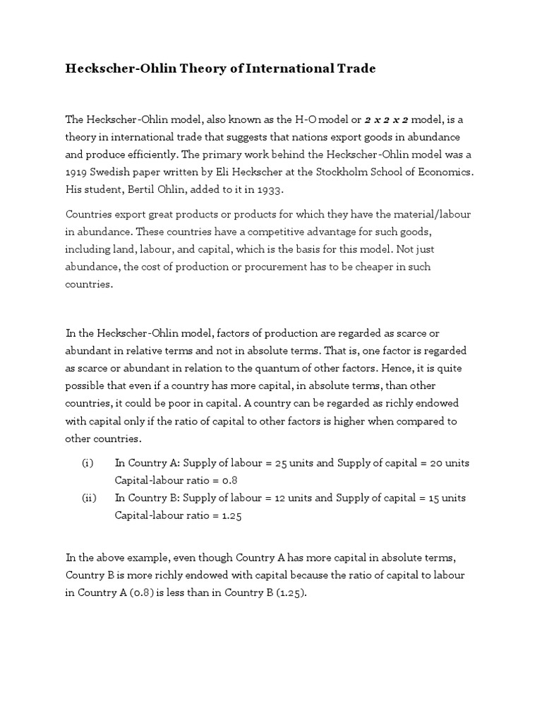Heckscher-Ohlin Theory of International Trade | PDF | Business | Economics