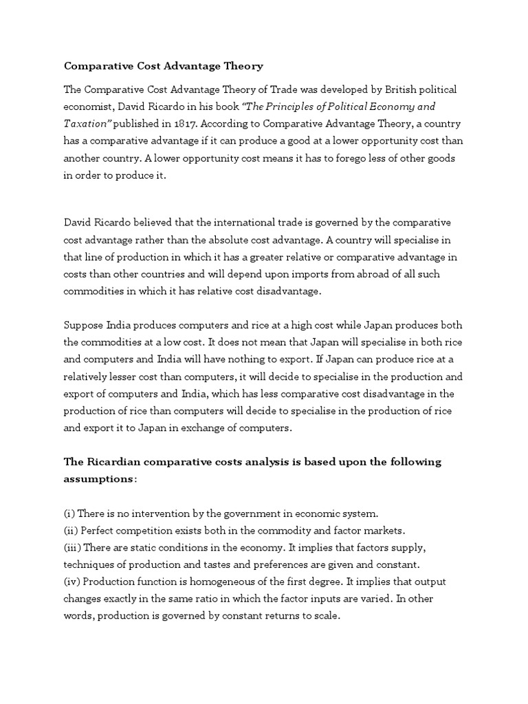 Comparative Cost Advantage Theory Explained | PDF | Comparative ...