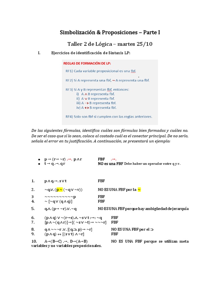 HU191 - Taller 2 | PDF | Proposición | Movimientos filosóficos