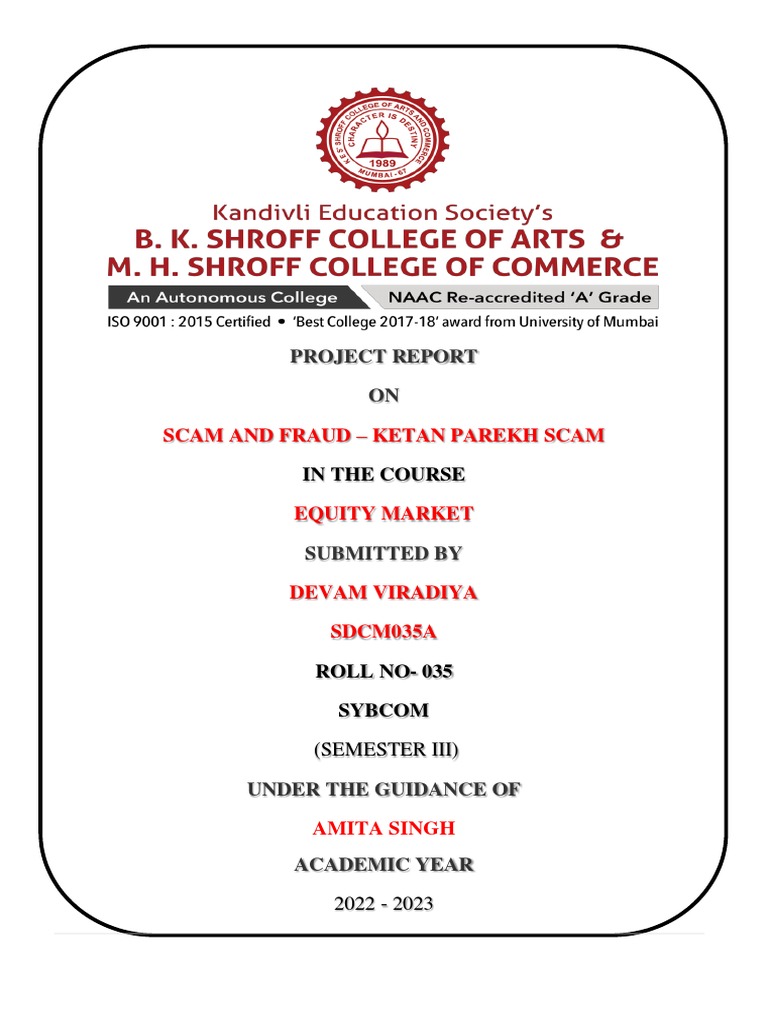Ketan Parekh Scam Project Report | PDF