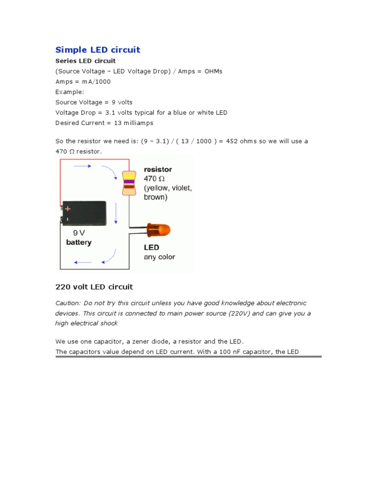 Simple LED Circuit | PDF | Light Emitting Diode | Resistor