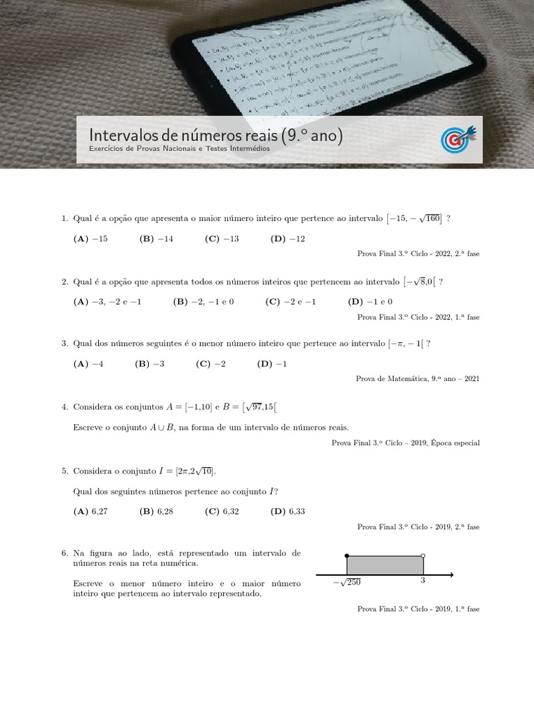 Intervalos - Num - Reais - Ex Exame | PDF | Número real | Aritmética
