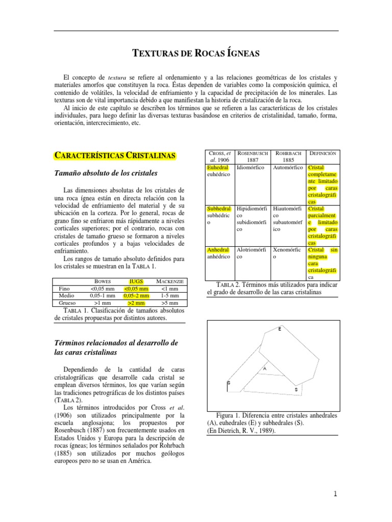Texturas de Rocas Ígneas: Clasificación | PDF | Minerales | Cristal
