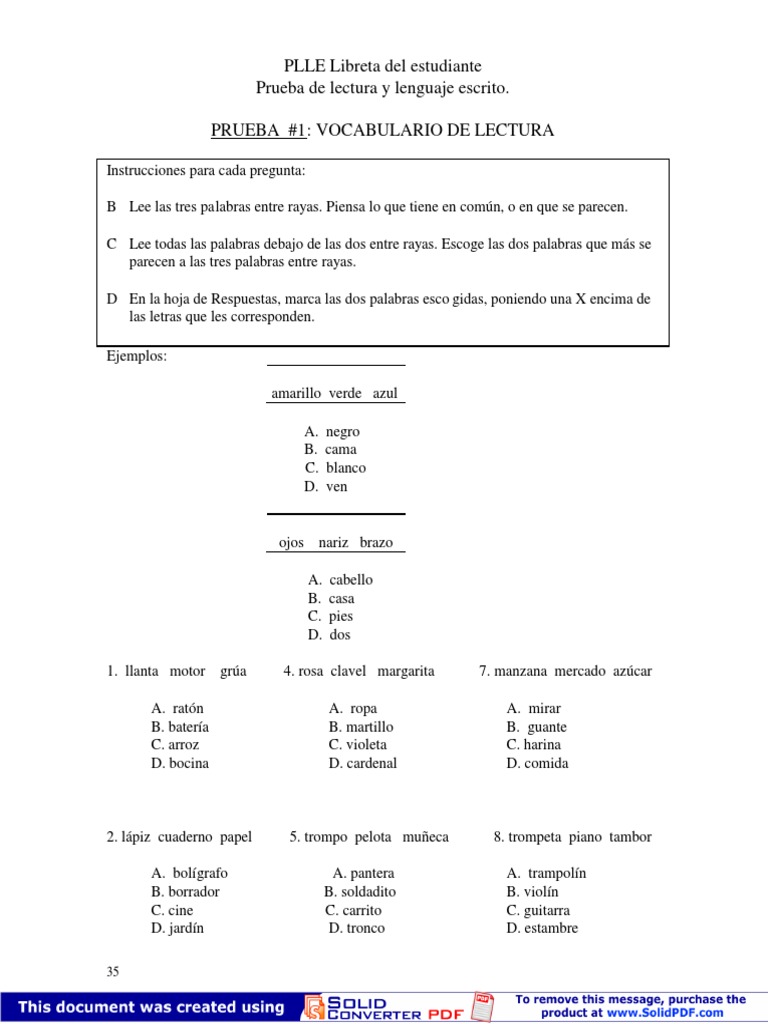 Prueba de vocabulario y comprensión lectora | PDF | Limón | Abejas