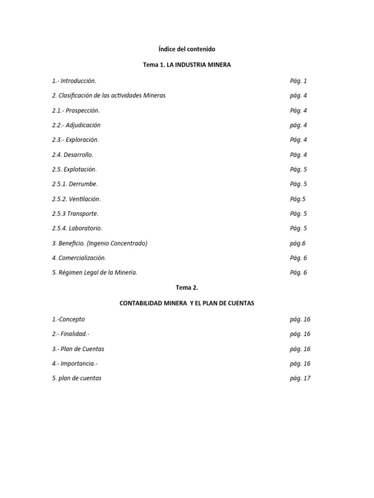 Índice, BIBLIOGRAFIA | PDF | Minería | Contabilidad