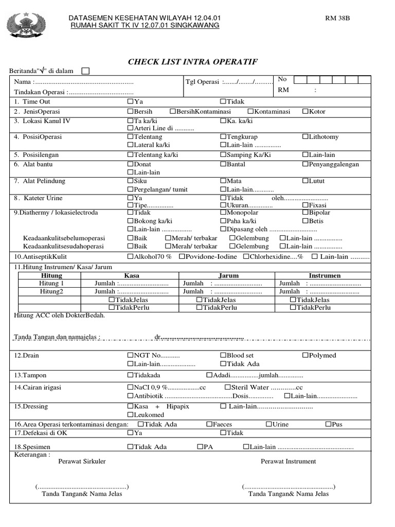 Checklist Intra Operasi | PDF