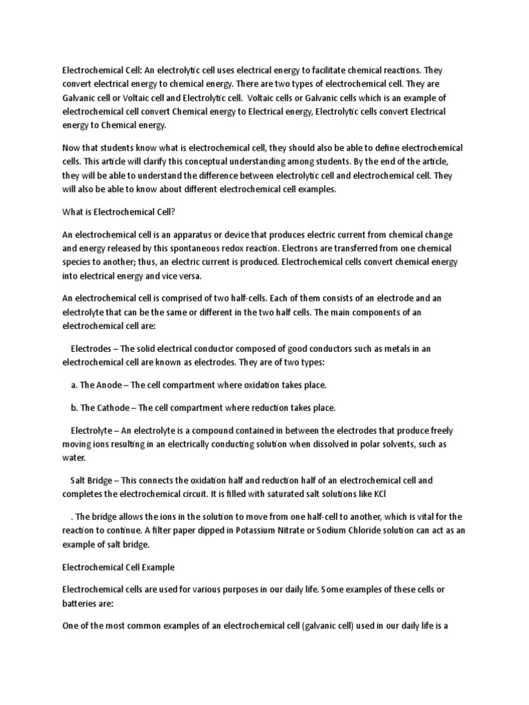 Understanding Electrochemical Cells: Defining Types of Cells ...