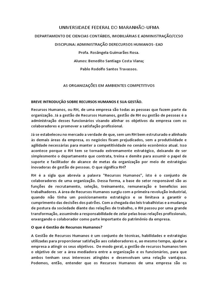 Trabalho de Recursos Humanos | PDF | Gestão de recursos humanos | Economias