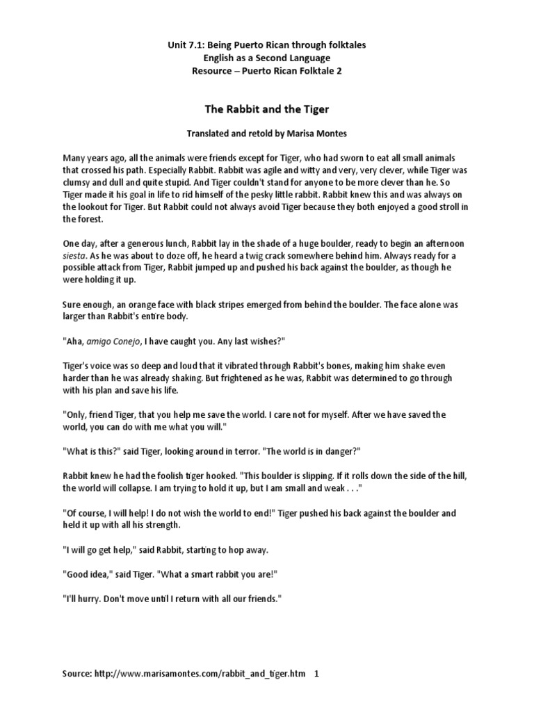 Puerto Rican Folktale: Rabbit vs. Tiger | PDF