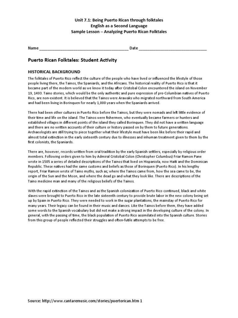 7.1 Sample Lesson - Analyzing Puerto Rican Folk Tales | PDF | Folklore ...
