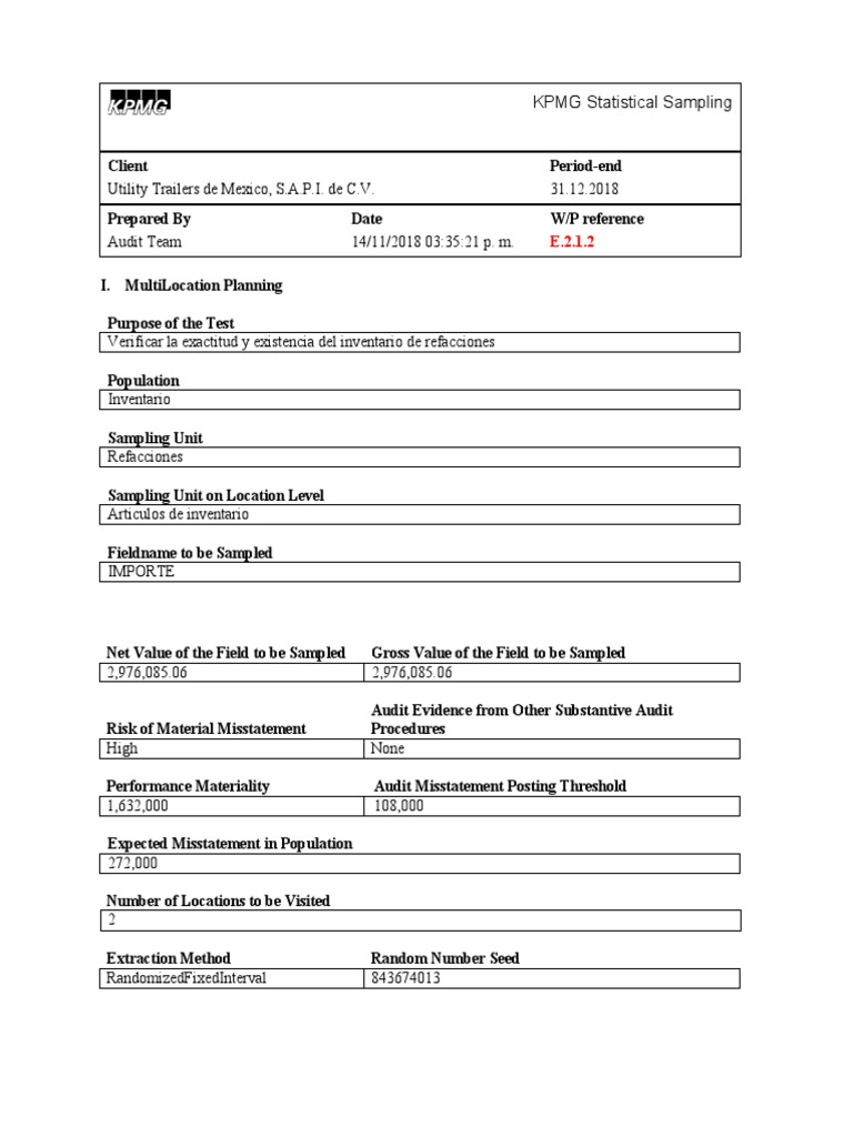 UTM PlanningOLReport | PDF | Sampling (Statistics) | Audit