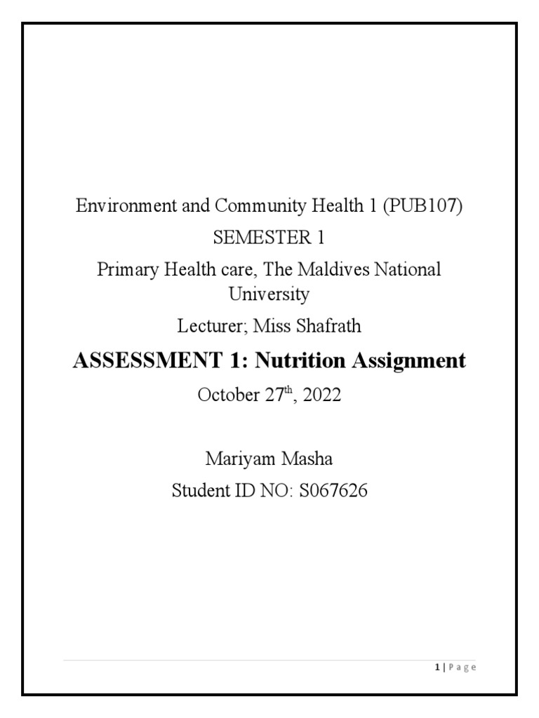 Nutrition Assignment | PDF | Foods | Vitamin