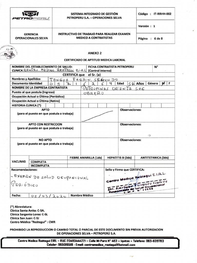 Tangoa Fachin, Segundo | PDF