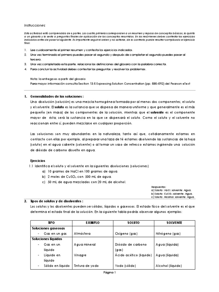 Actividad Conceptos Básicos de Soluciones FINAL 2019 | PDF | Concentración | Polaridad química